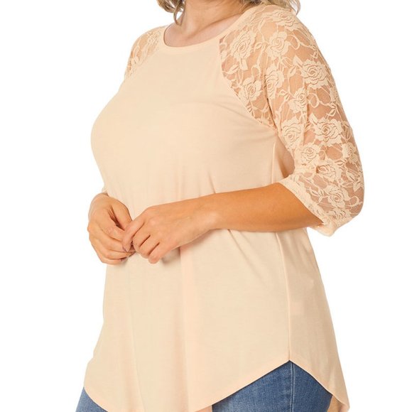 Zenana Outfitters | Tops | New Zenana Cream Peach Lace Half Sleeve Plus ...